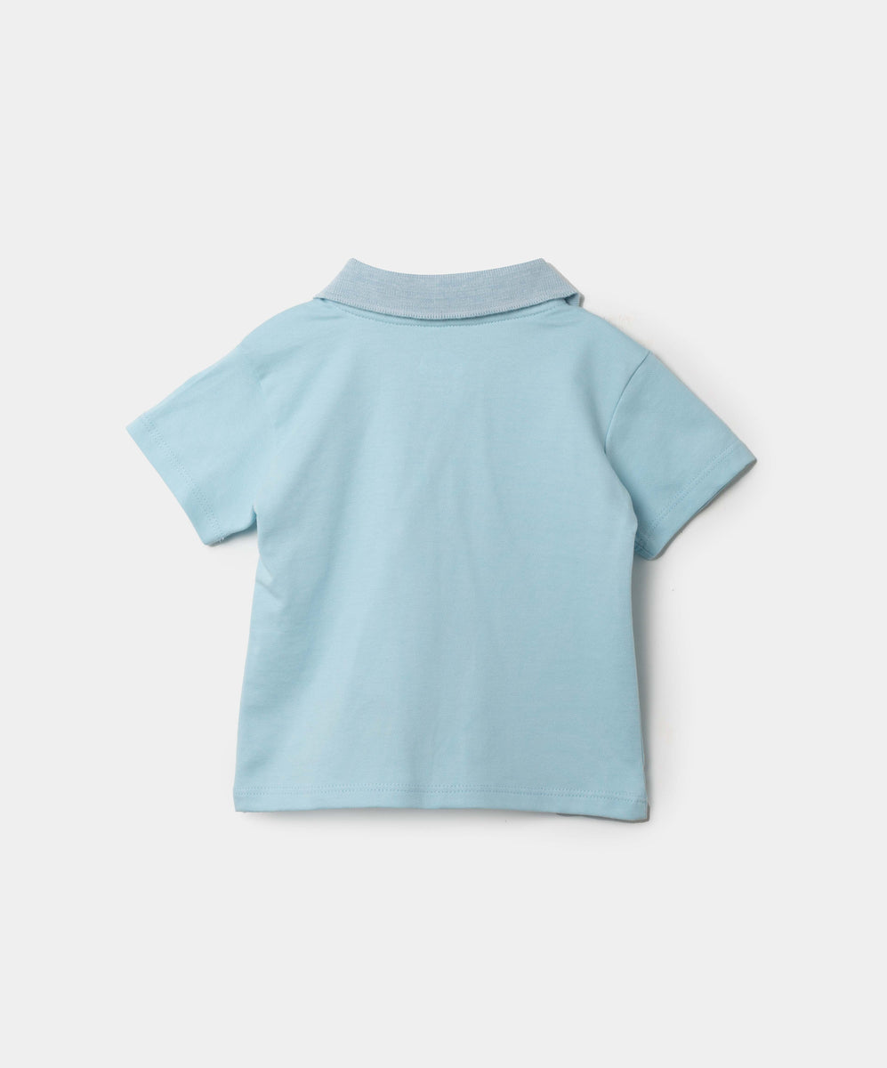 Camiseta Tipo Polo Para Recién Nacido En Algodón Color Azul Claro– POLITO